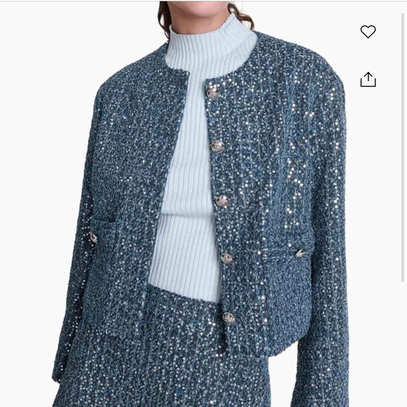 Maje | Jackets & Coats | Maje Blue Tweed Jacket With Sequins | Poshmark